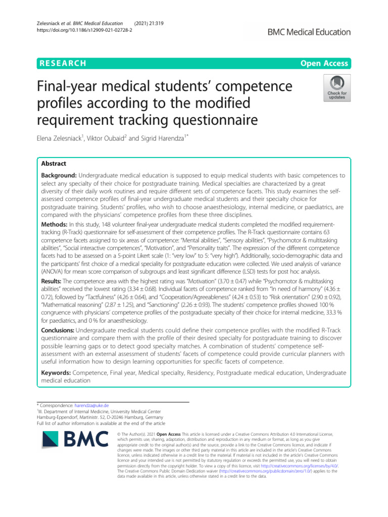 Final-Year Medical Students' Competence Profiles According To The ...