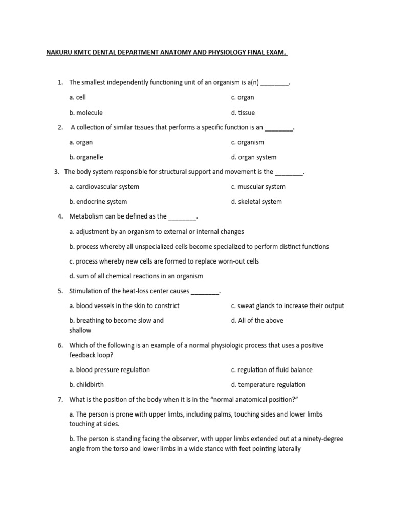 Anatomy and Physiology Final Exam | PDF | Connective Tissue | Epithelium