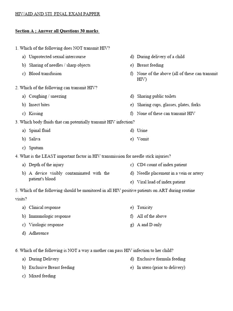 Hiv Aid and Sti Final Exam | PDF | Hiv/Aids | Hiv