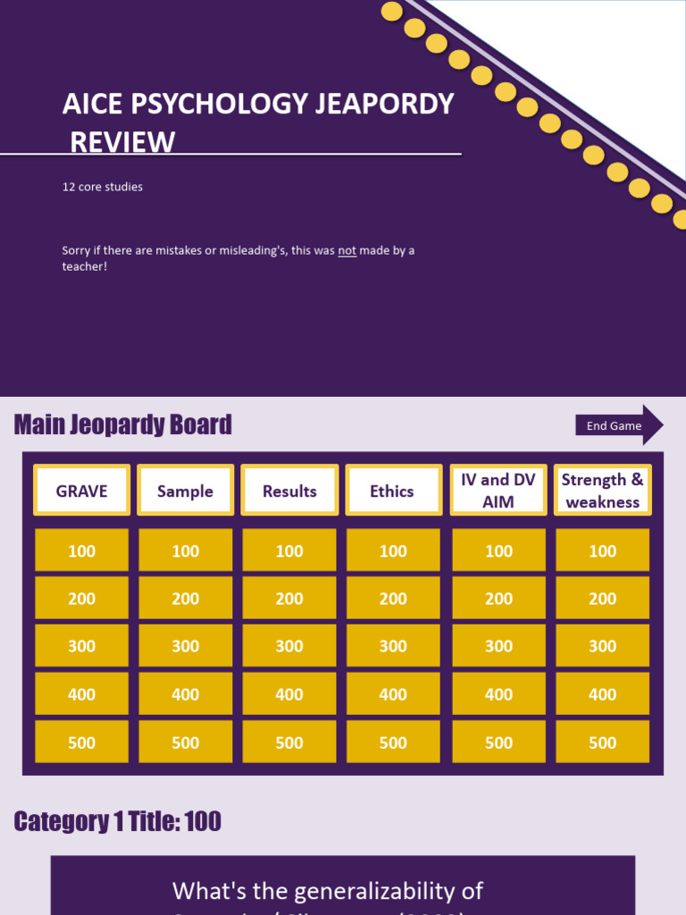 AICE Psychology Jeopardy Review Game | PDF | Phobia | Psychology