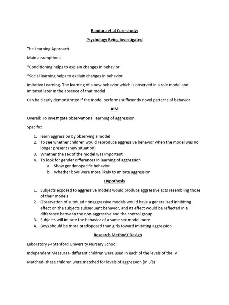 Bandura Cheat Sheet Answers | PDF | Aggression | Behavioural Sciences