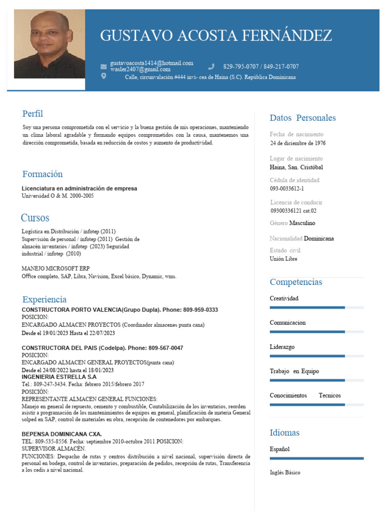 Cv. Gustavo Acosta Fernández | PDF | Almacén | Logística
