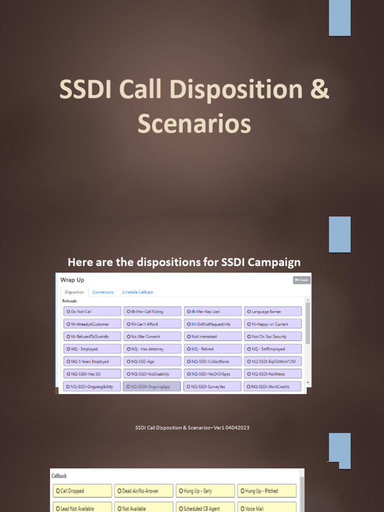 NEW SSDI Call Disposition & Scenarios | PDF