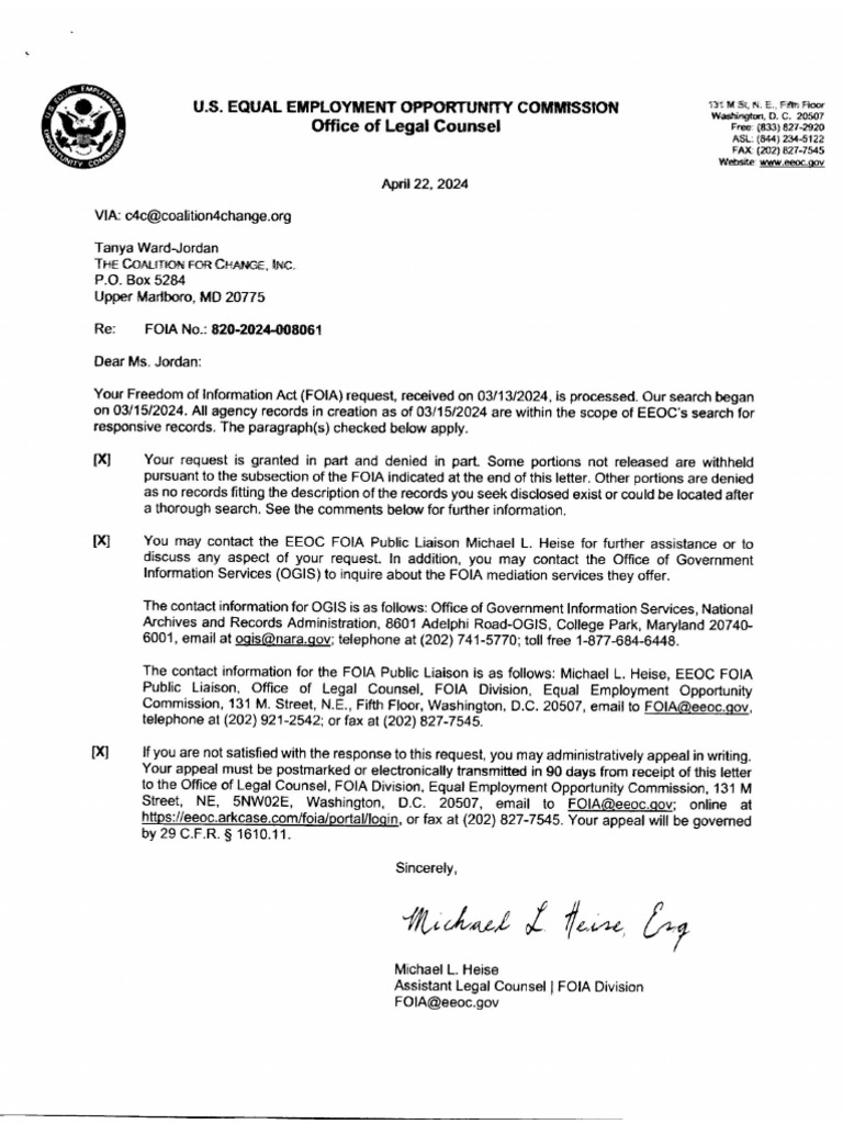 U.S. EEOC Reply To Coalition For Change, Inc. (C4C) FOIA Request | PDF
