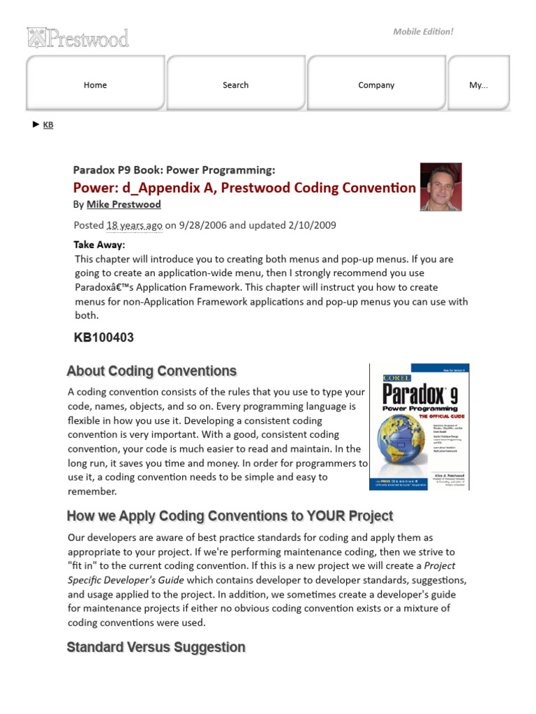 Power - D - Appendix A, Prestwood Coding Convention (Corel Paradox - ObjectPAL Coding) | PDF ...