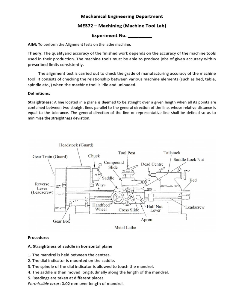 Alignment Tests in Lathe | PDF | Tools | Mechanical Engineering
