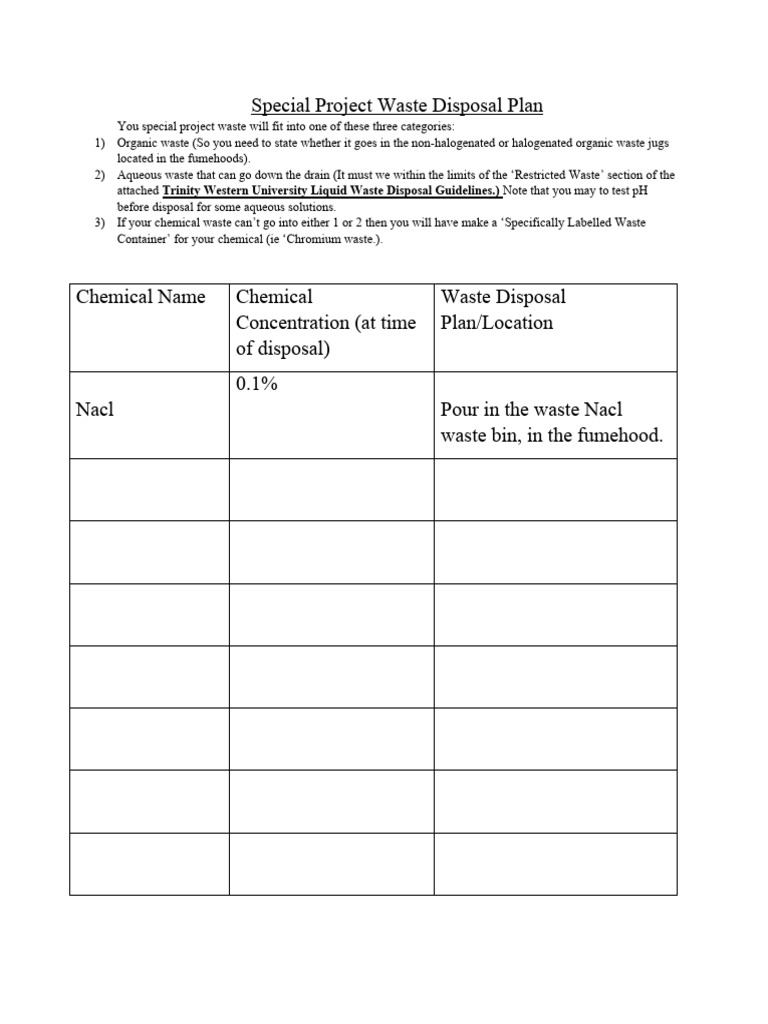 Special Project Waste Disposal Plan | PDF | Waste | Waste Management