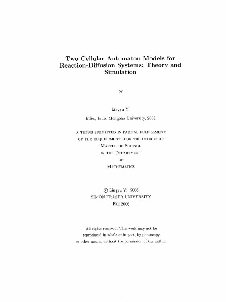 Etd2729 Two Cellular Automaton Models For Reaction Diffusion Systems Theory And Simulation