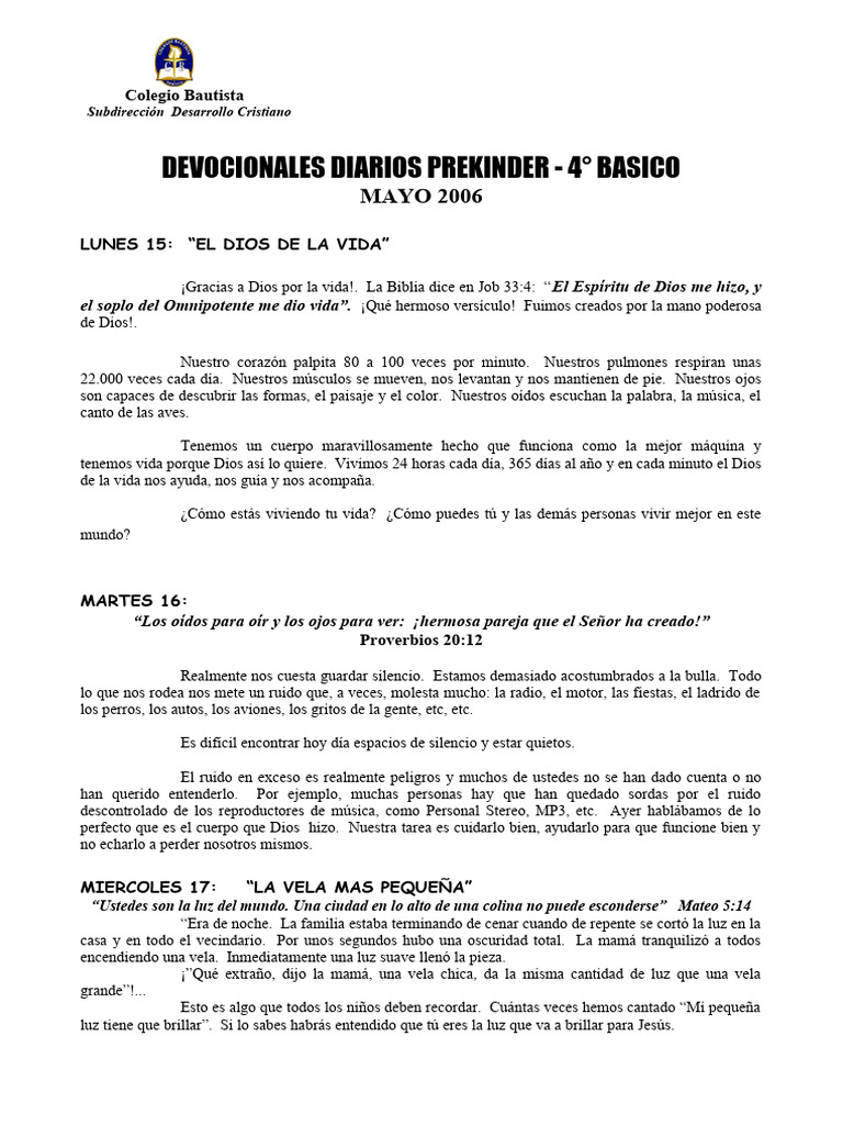 Devocionales para Niños: Mayo 2006 | PDF | Dios