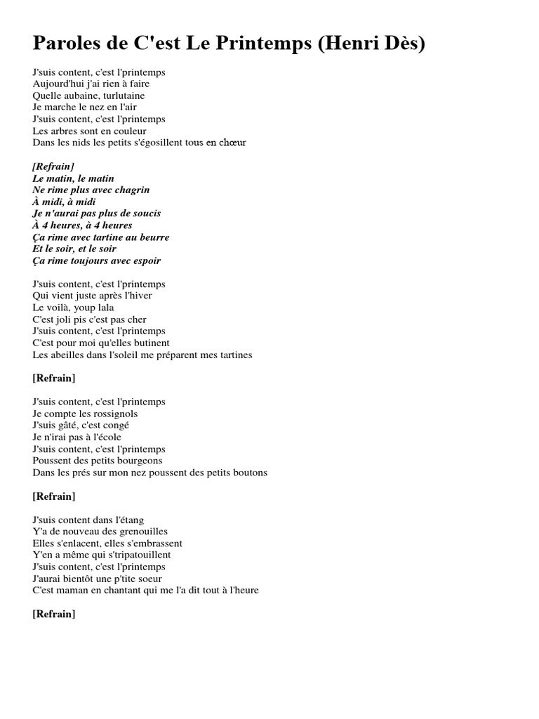 C Est Le Printemps Henri Des | PDF