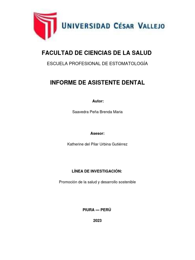 Informe Asistente Dental BRENDA Final Final | Descargar gratis PDF | Odontología ...
