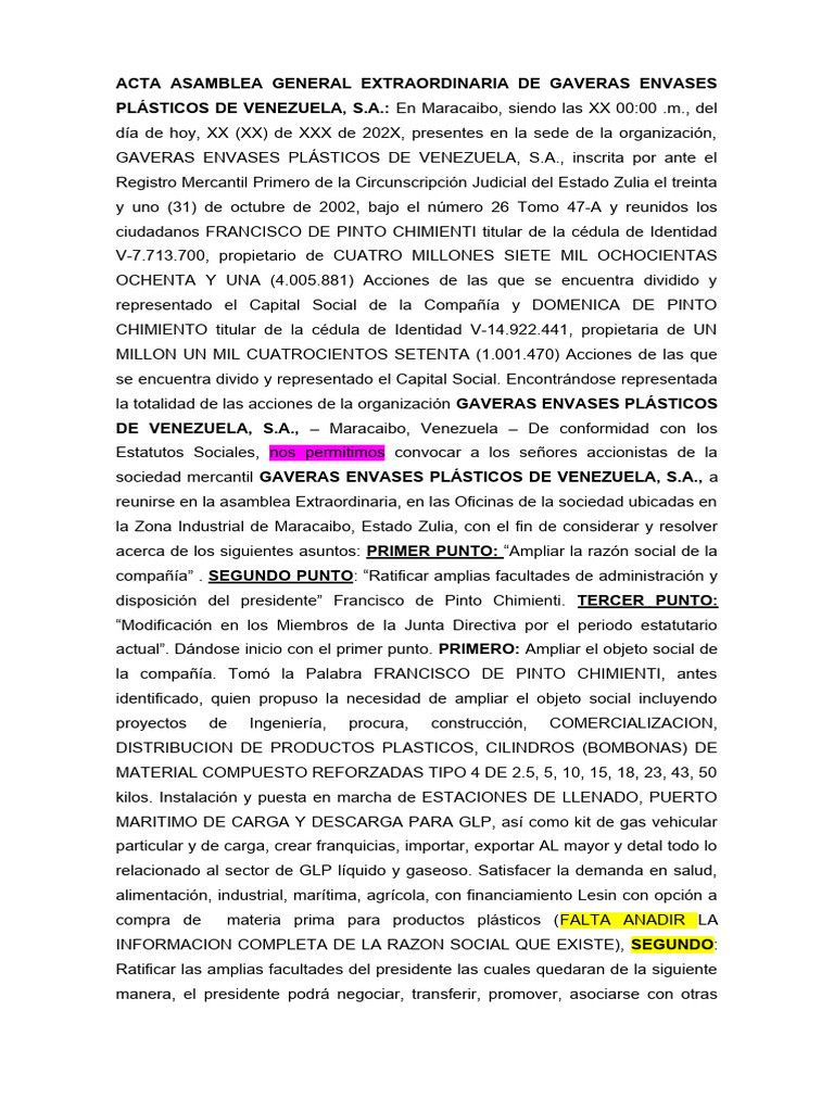 ACTA DE EMPRESA MODELO - Rev | PDF | Bancos | Venezuela
