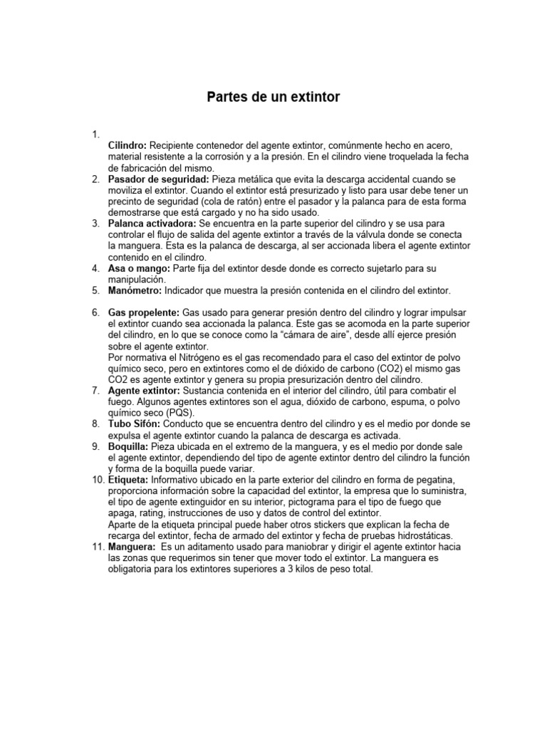 Partes y componentes de un extintor | PDF | Presión | Materiales