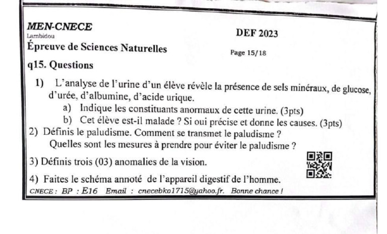 Epreuve Def 2023 Sciences Naturelles | PDF