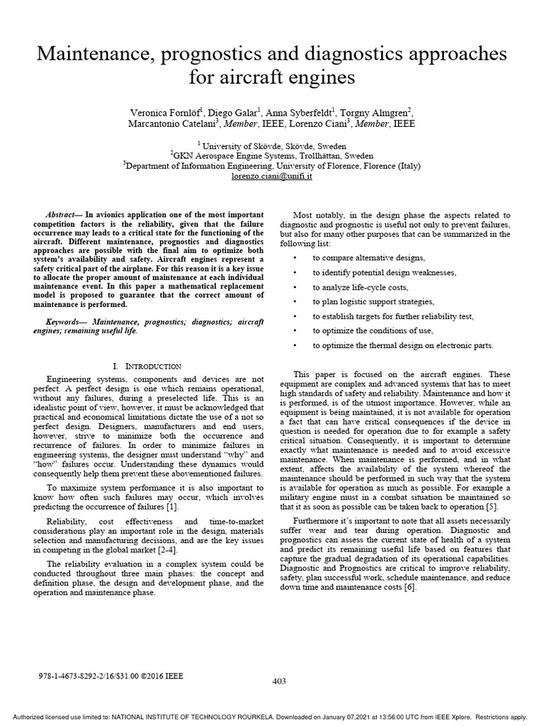Maintenance, Prognostics and Diagnostics Approaches For Aircraft ...