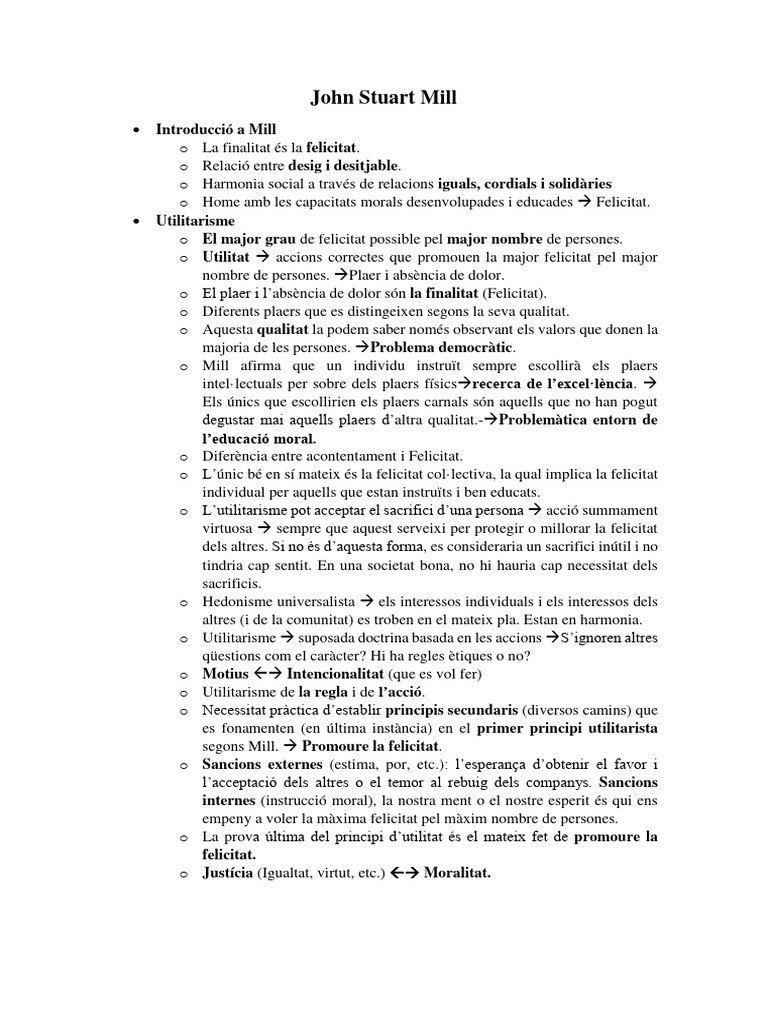 John Stuart Mill. Esquema. | PDF