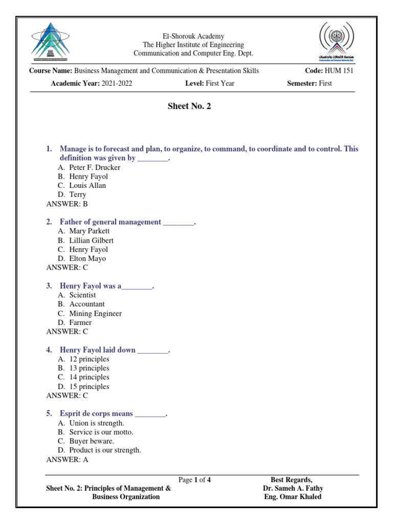 Sheet No. 2 - With Solutions - HUM 151 | PDF | Business | Business Economics