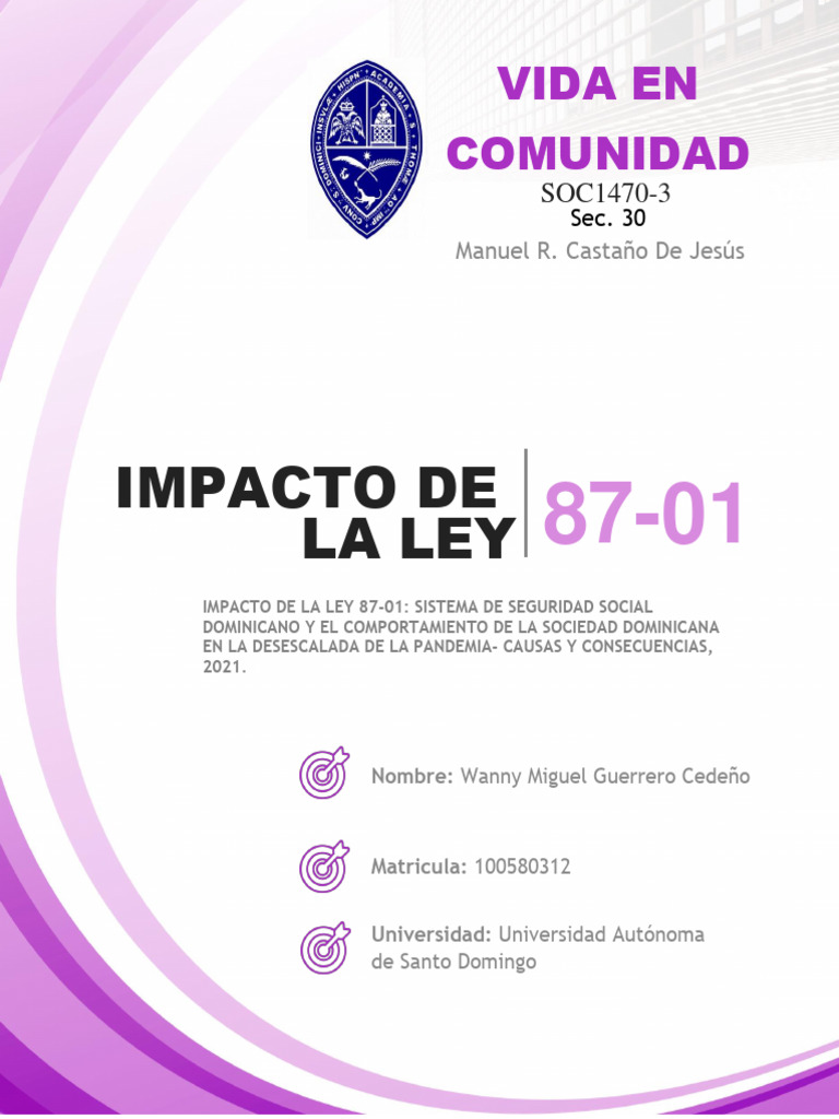 Impacto de La Ley 87-01 de Seguridad Social y El Compotamiento Humano ...