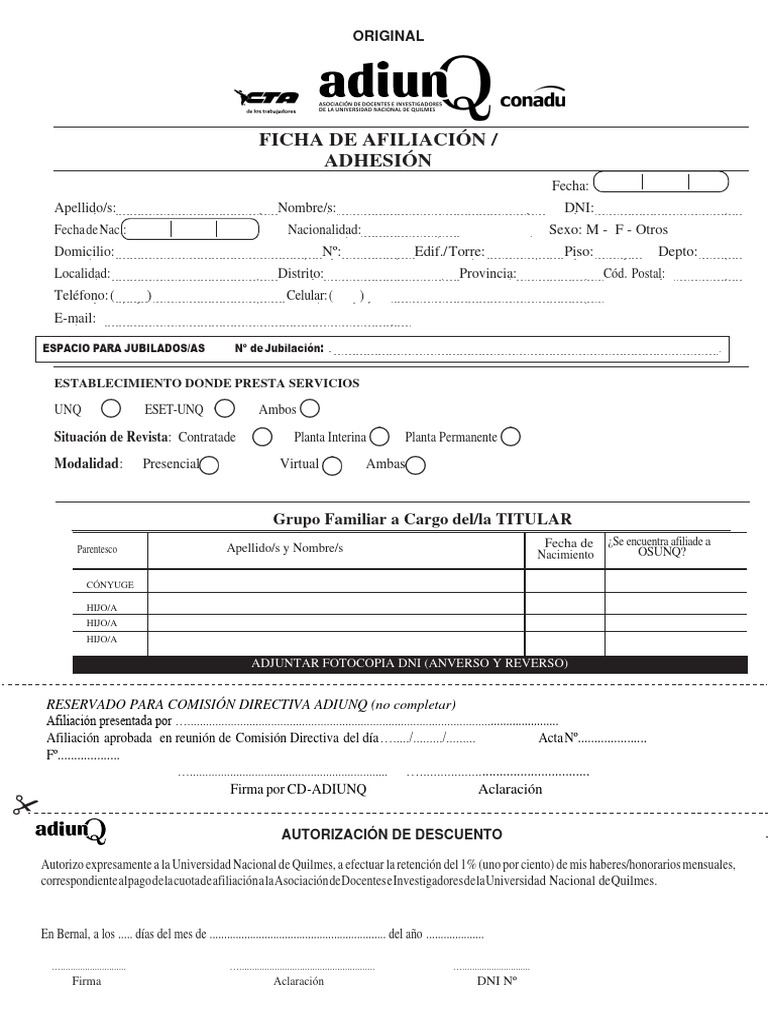 Ficha de Afiliacion Adiunq | PDF