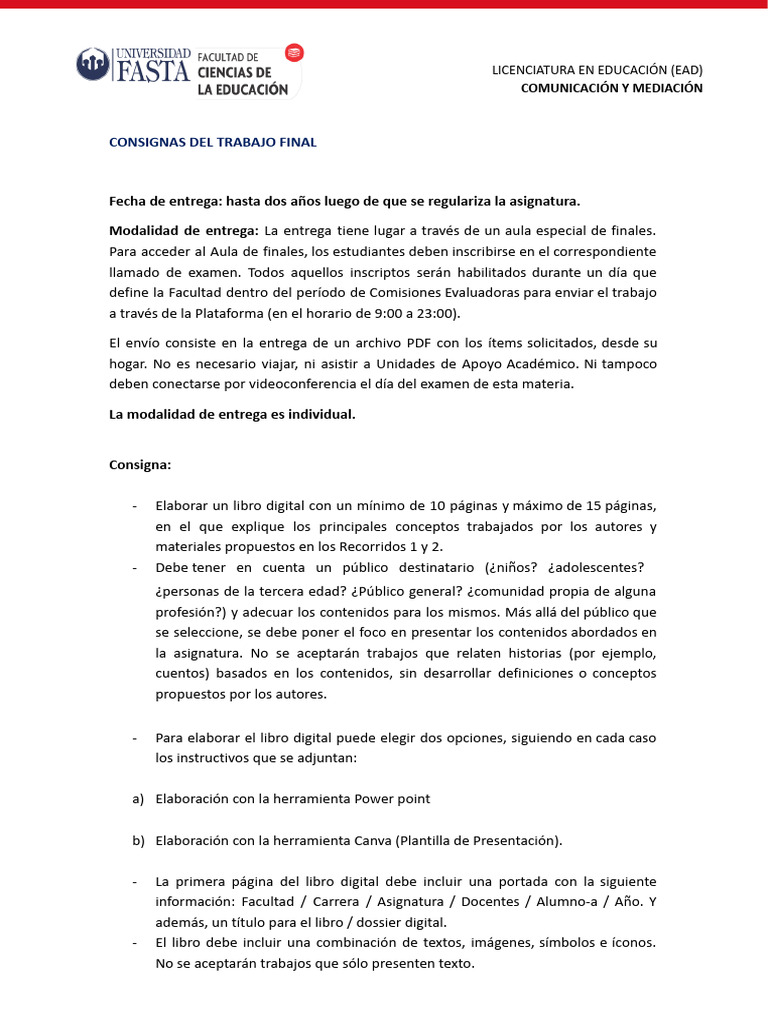 Consignas Del Trabajo Final | PDF