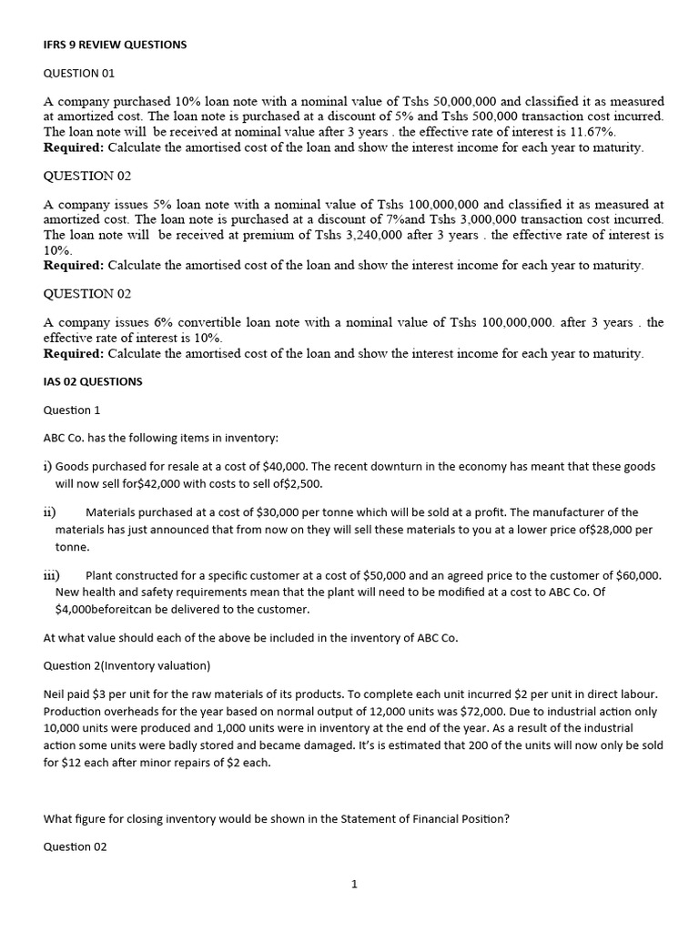 IFRS 9 and IAS Inventory Valuation Questions | PDF | Expense | Business ...