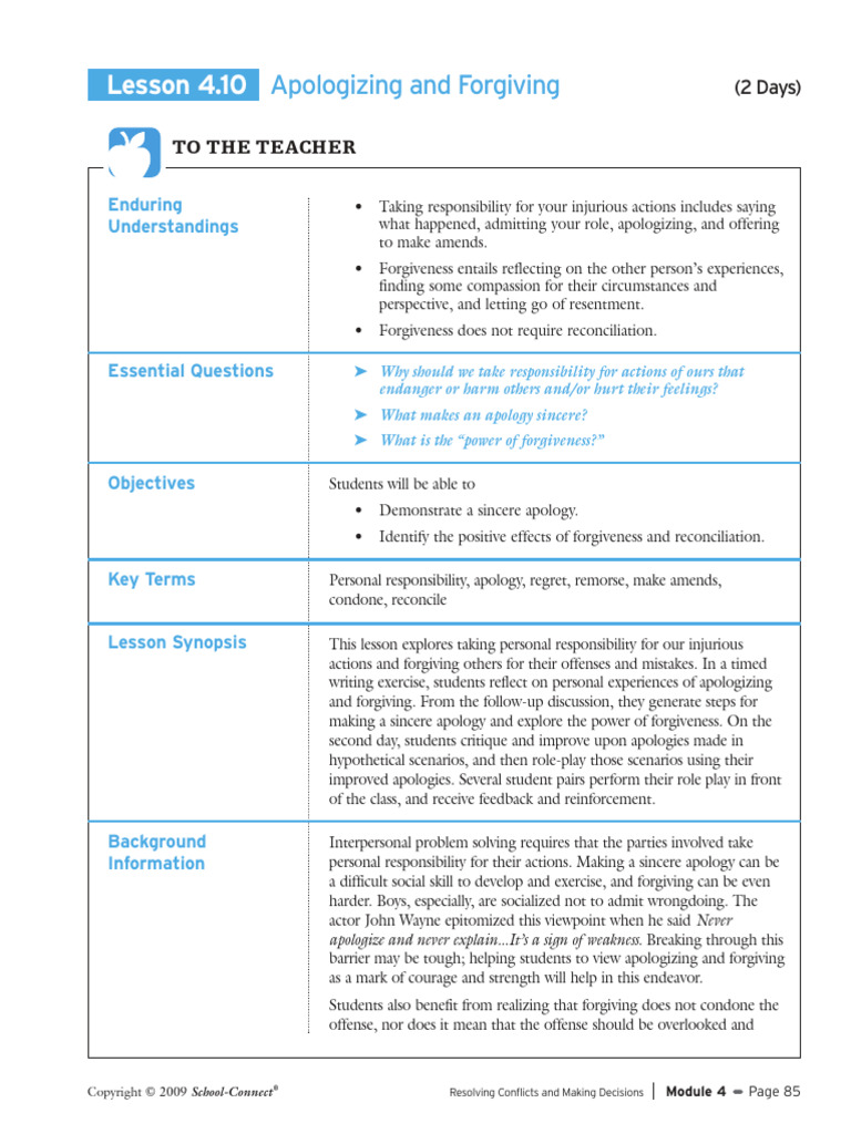 Apologizing and Forgiving | PDF | Forgiveness | Psychological Concepts