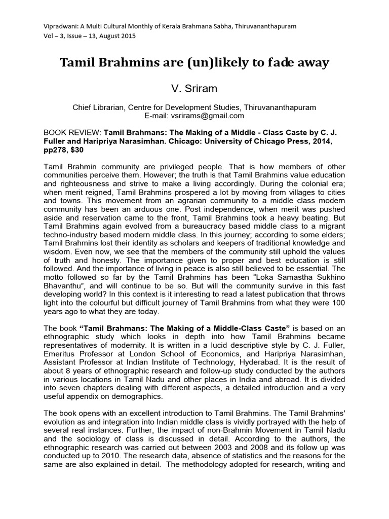 Tamil Brahmins: Evolution and Identity | PDF | Caste | Census