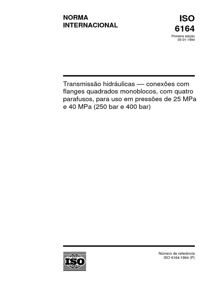 Conexões Hidráulicas ISO 6164:1994 | PDF | Parafuso | Padronização
