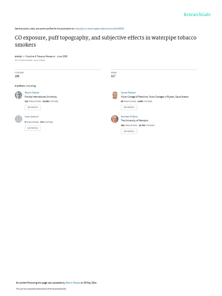 CO Exposure Puff Topography and Subjective Effects | PDF | Tobacco ...