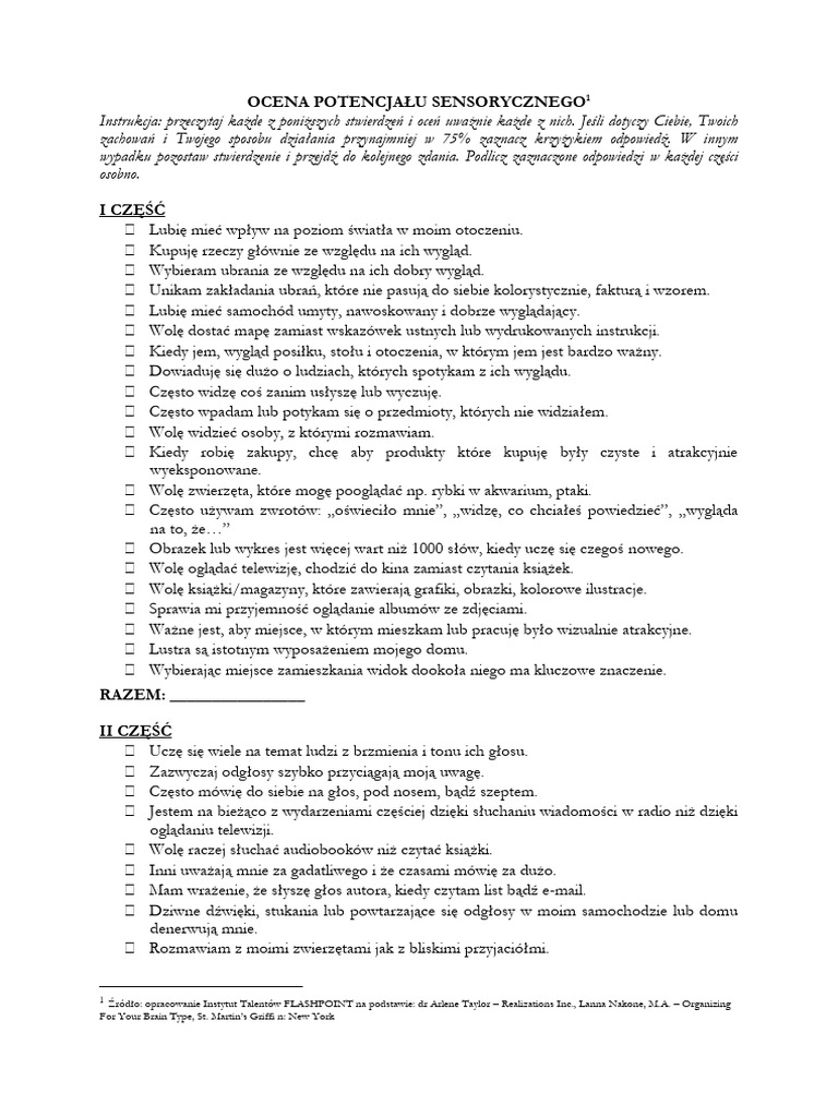Ocena Potencjału Sensorycznego | PDF