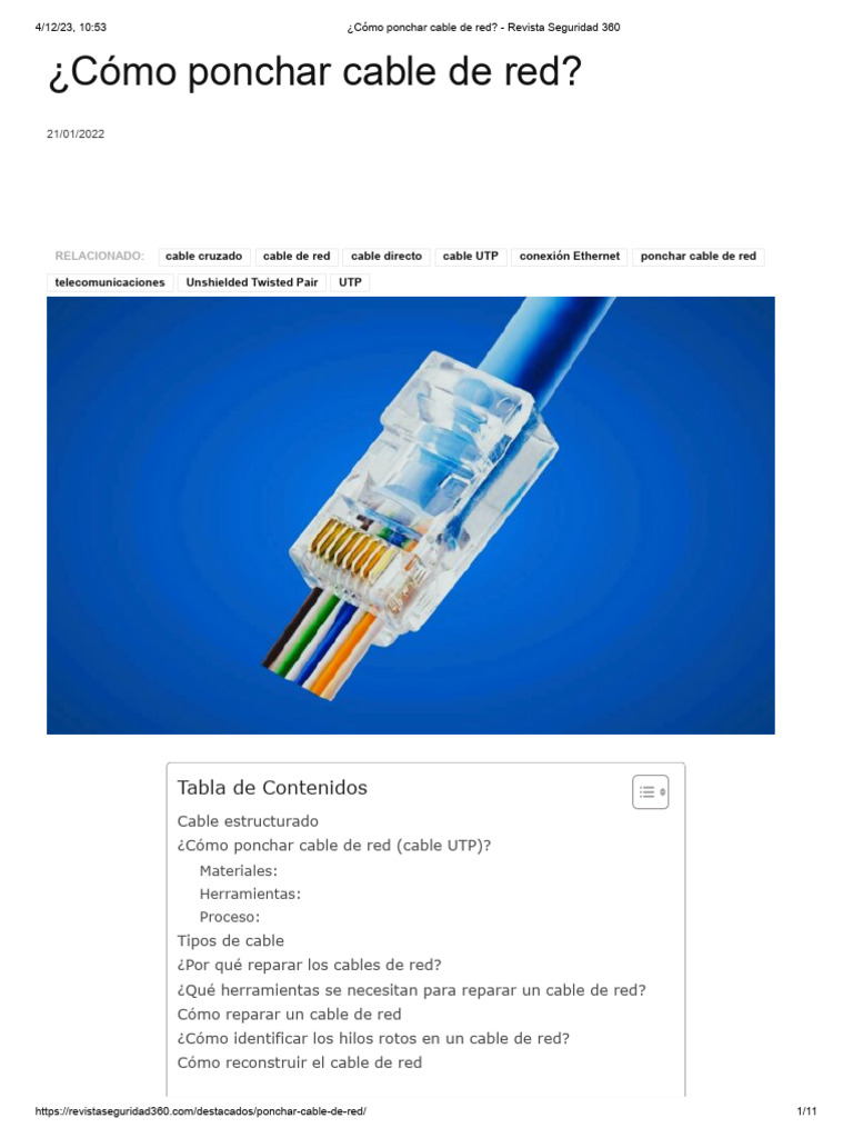 ¿Cómo Ponchar Cable de Red - Revista Seguridad 360 | PDF | Componentes ...