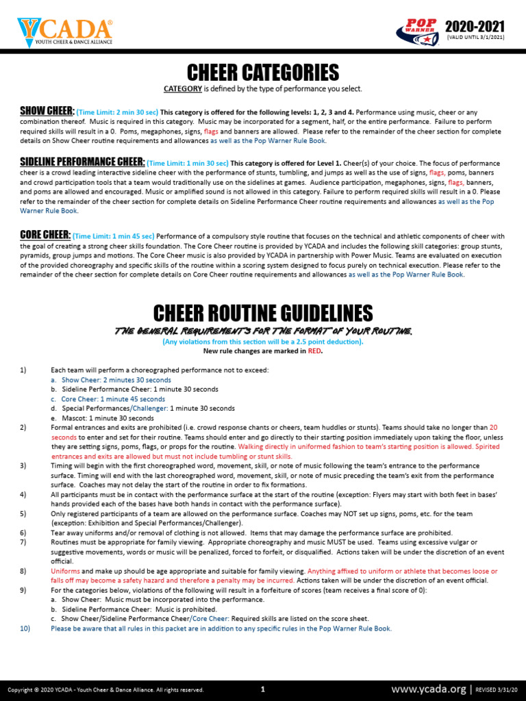 Cheer Categories 2020-2021 | PDF | Cheerleading