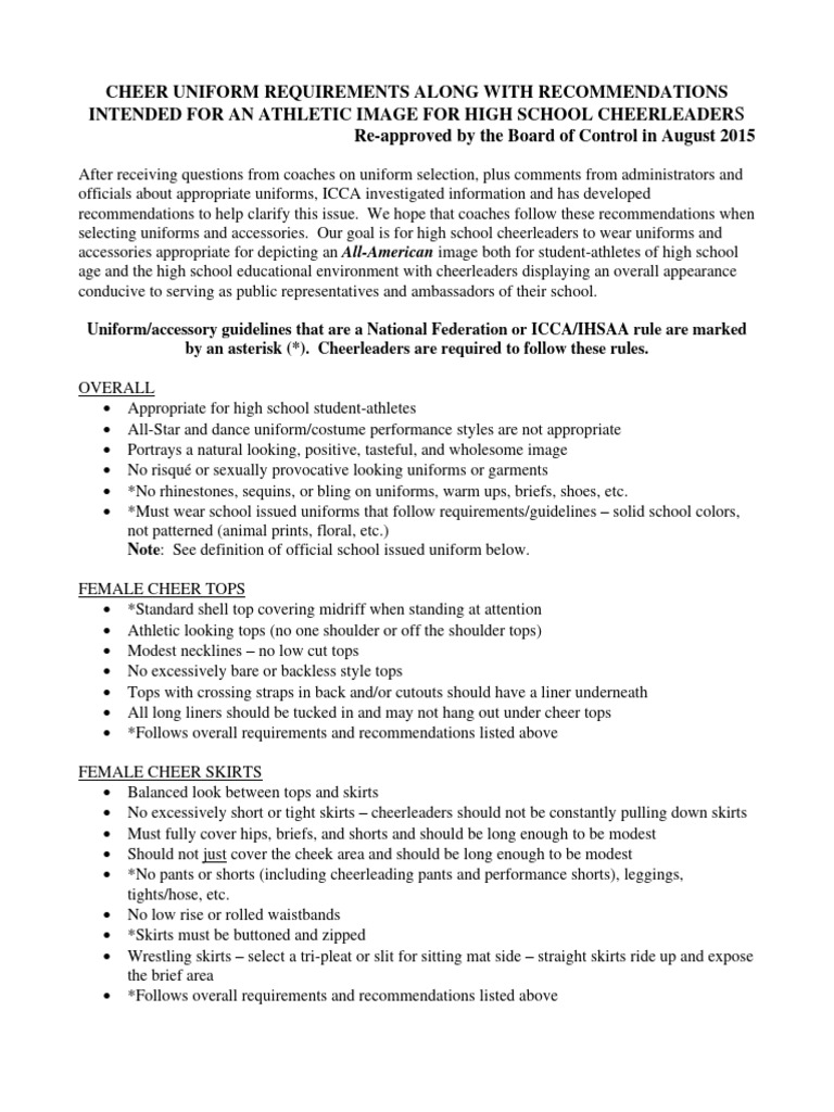 NFHS Cheer Uniform-Requirements and Recommendations | PDF | Shoe | Cheerleading