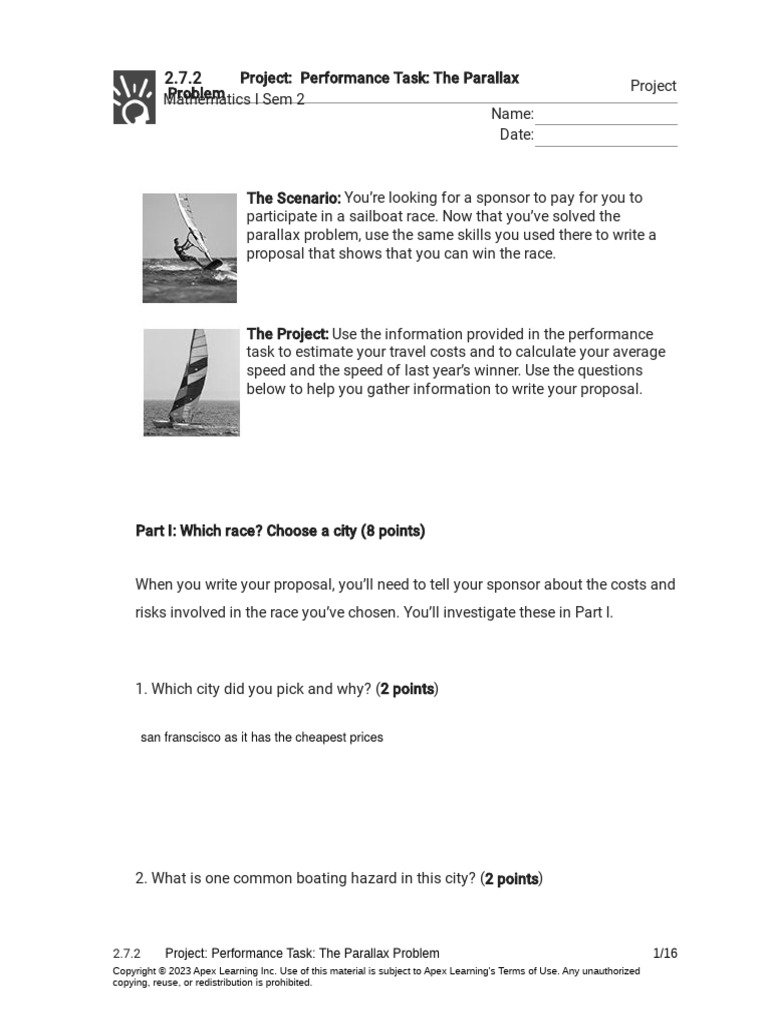 2.7.2 Project COMPLETED - Performance Task The Parallax Problem (Project) | PDF