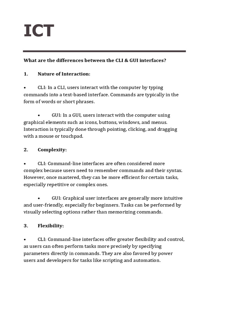 What Are The Differences Between The CLI & GUI Interfaces? 1. Nature of Interaction | PDF ...