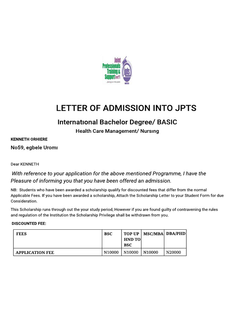 Addmission Letter | PDF