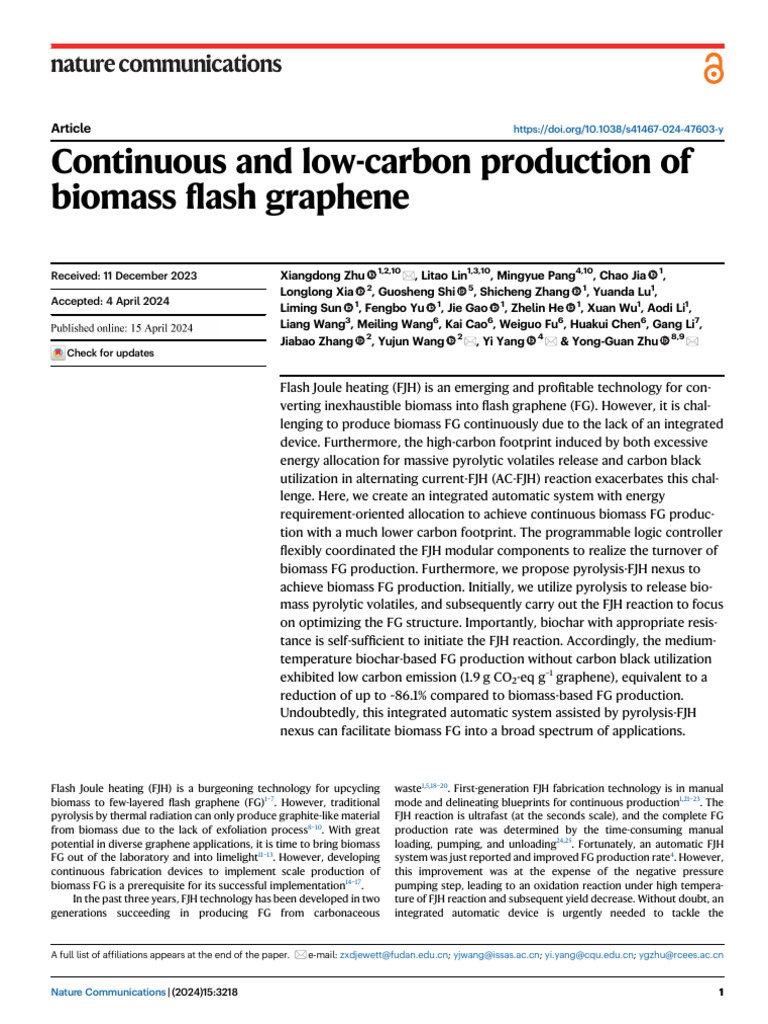 Continuous and Low-Carbon Production of Biomass Ash Graphene | PDF ...