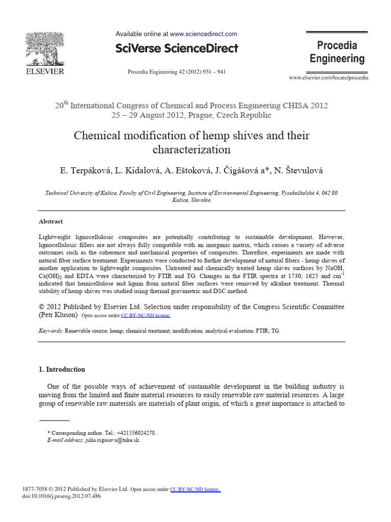 73 - Chemical Modification of Hemp Shives and Their Characterization ...