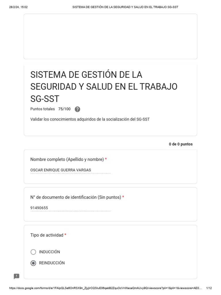 Sistema de Gestión de La Seguridad y Salud en El Trabajo SG-SST 28022024 | PDF | Valores ...