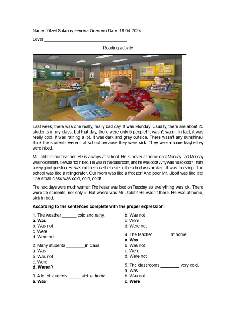 Reading Activity Was Were | PDF | Earth Sciences | Physical Geography