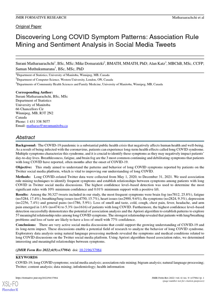 Discovering Long COVID Symptom Patterns Association Rule Mining and Sentiment Analysis in Social ...
