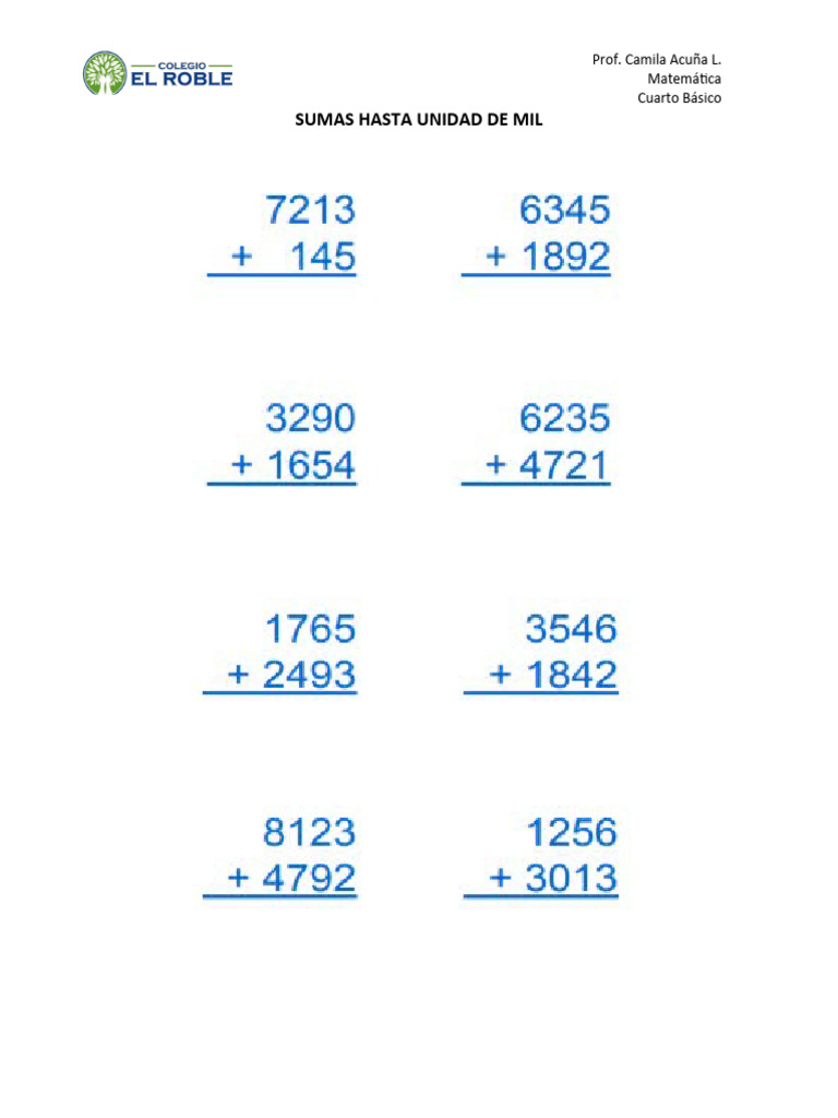 SUMAS HASTA UNIDAD DE MIL | PDF