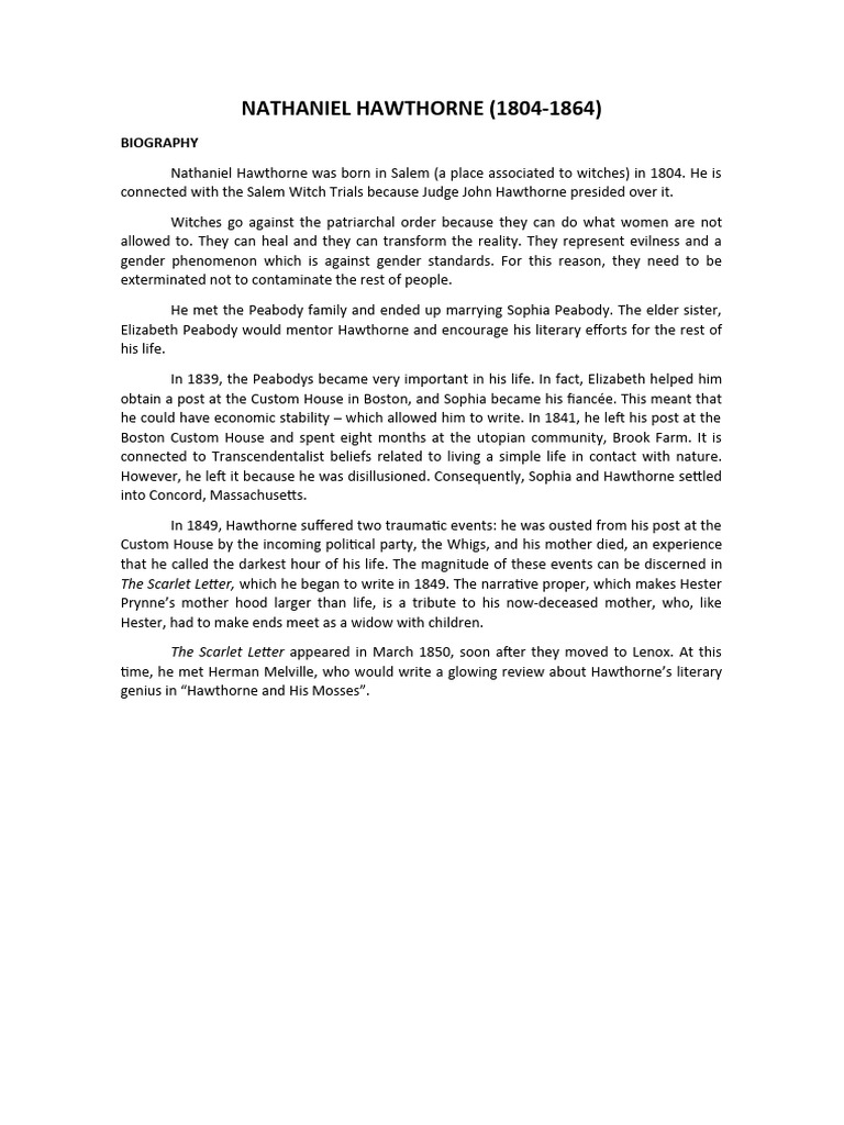 Nathaniel Hawthorne: Life and Legacy | PDF | History