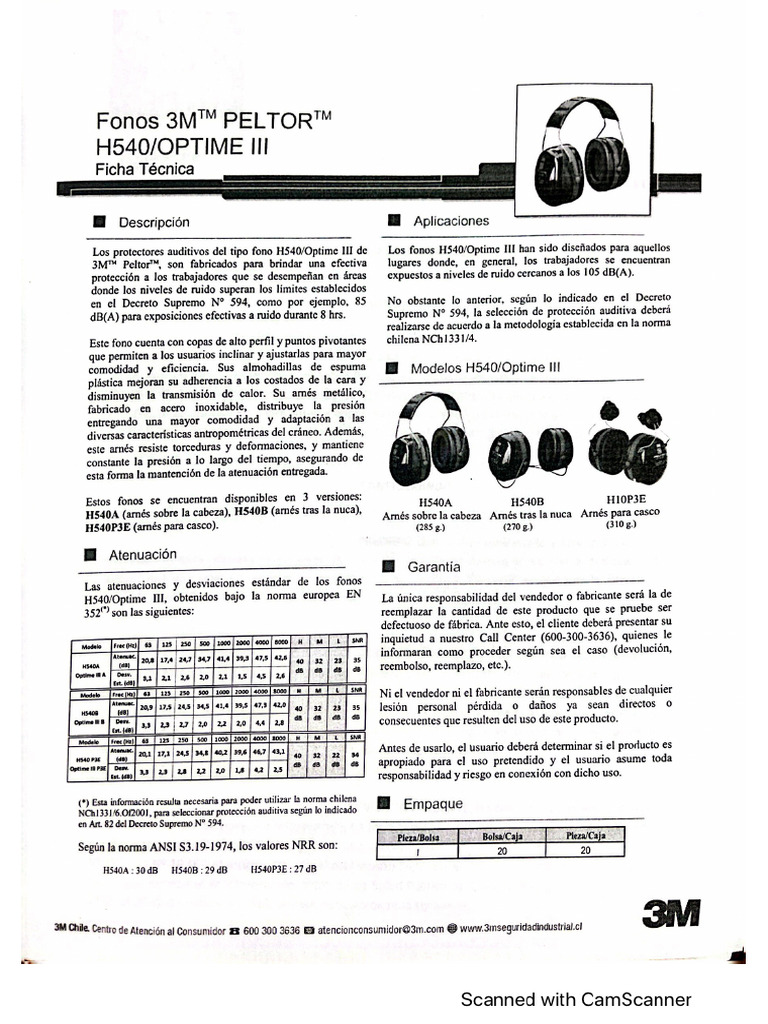 Fonos 3M Peltor H540optime Iii | PDF