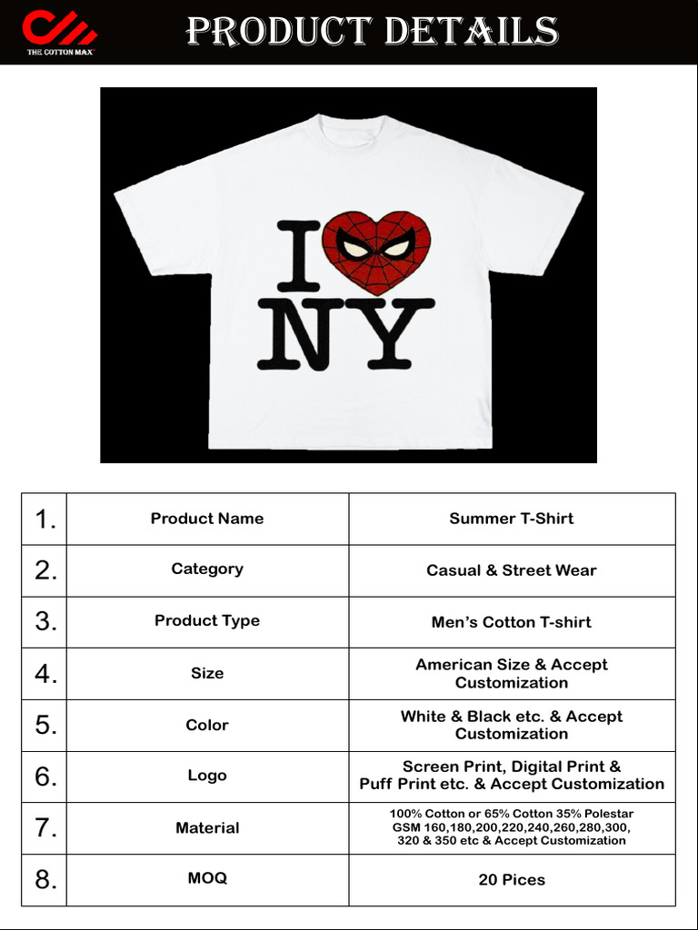 Sample T-Shirt Detail Chart | PDF