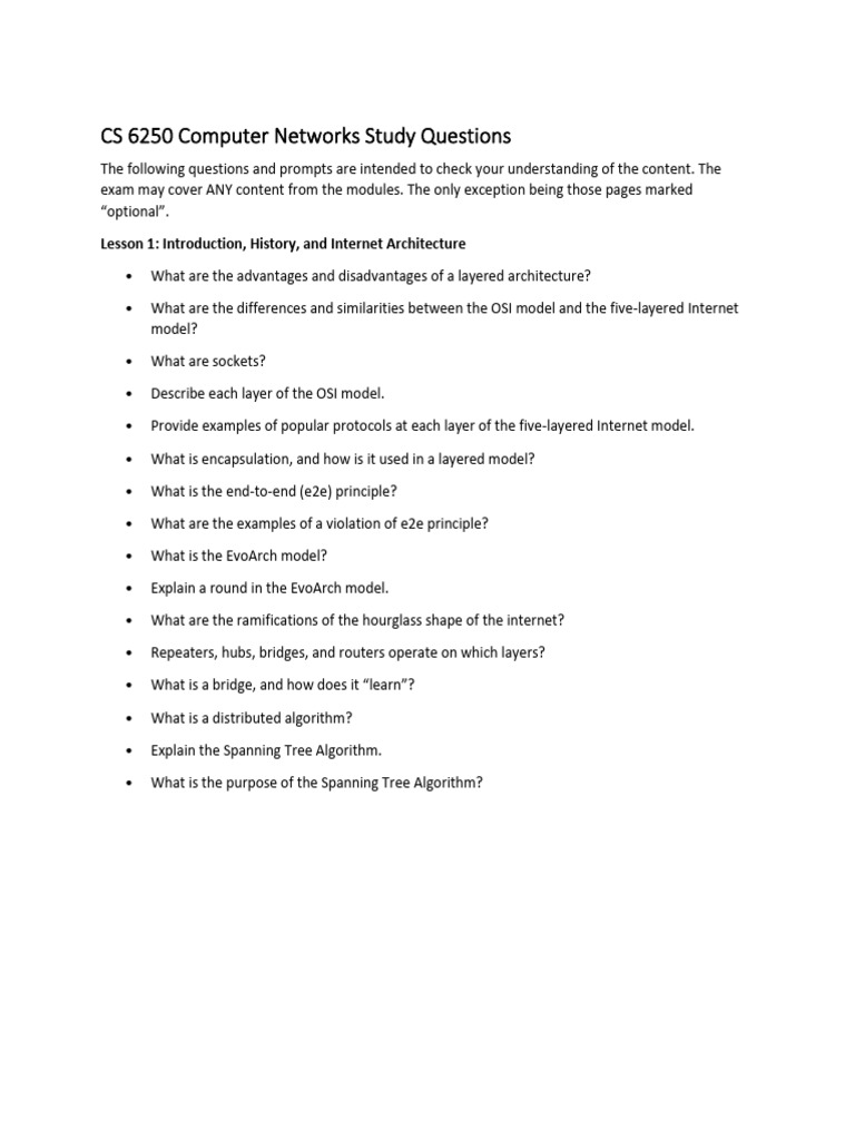 CS6250 Study Questions | PDF | Routing | Transmission Control Protocol