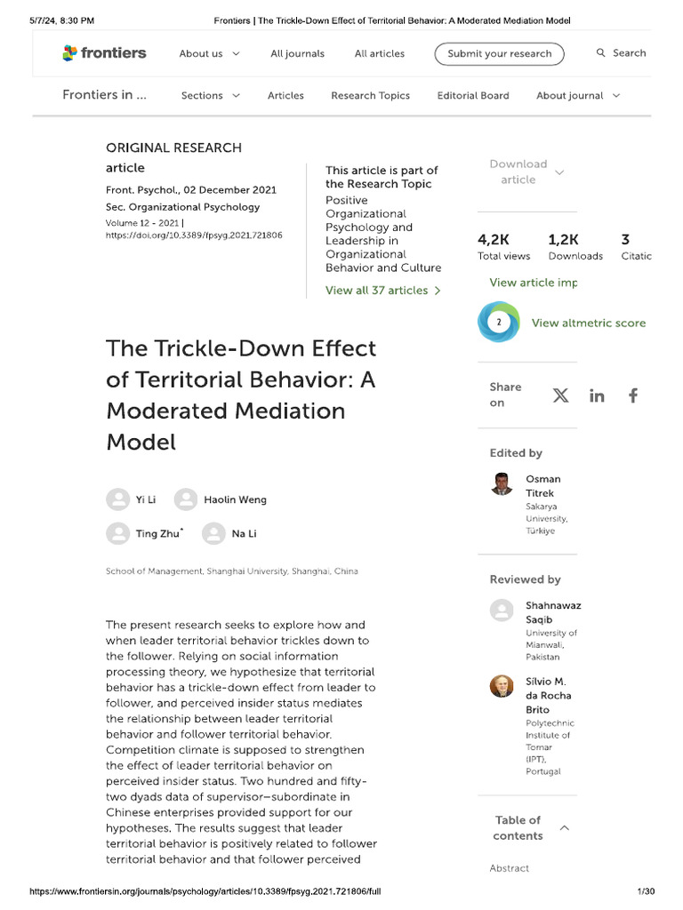 The Trickle-Down Effect of Territorial Behavior | PDF