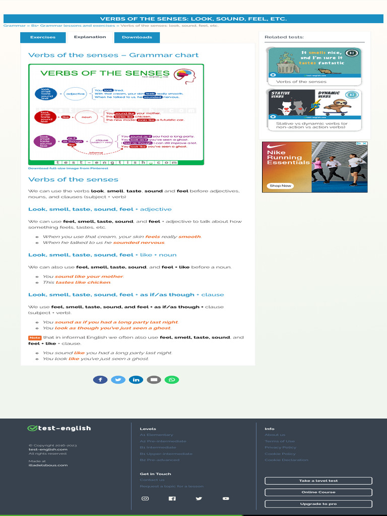 Verbs of the senses: look, sound, feel, etc. - Test-English | PDF ...
