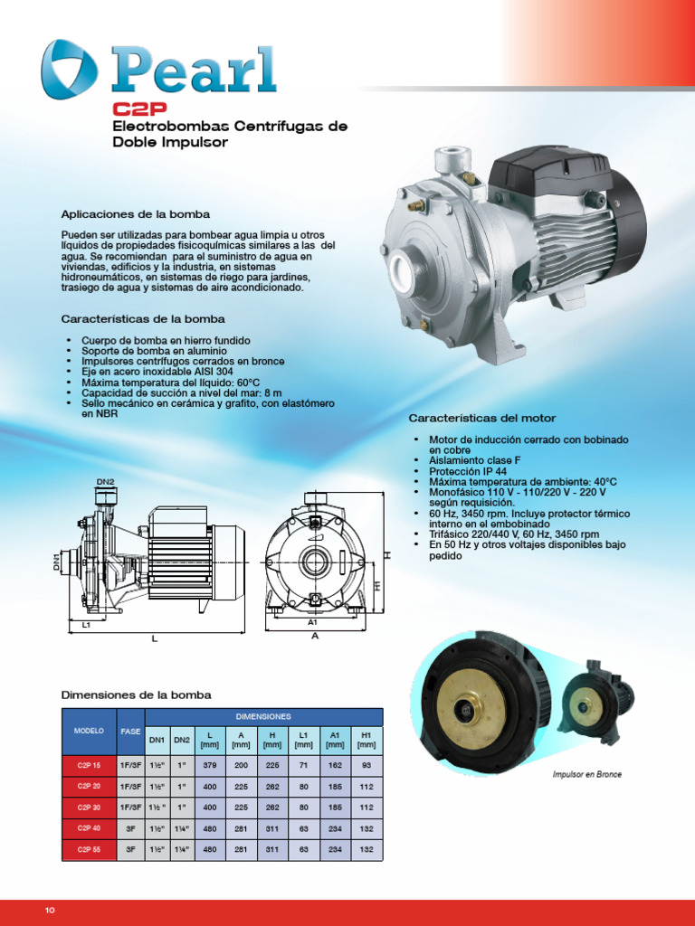 Bombas Centrífugas Serie C2P: Especificaciones | PDF | Bomba | Materiales