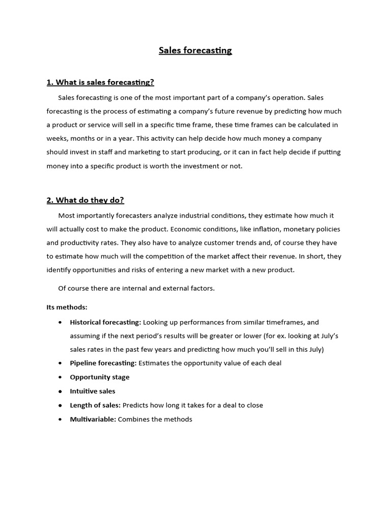 Sales Forecasting Pdf Forecasting Sales